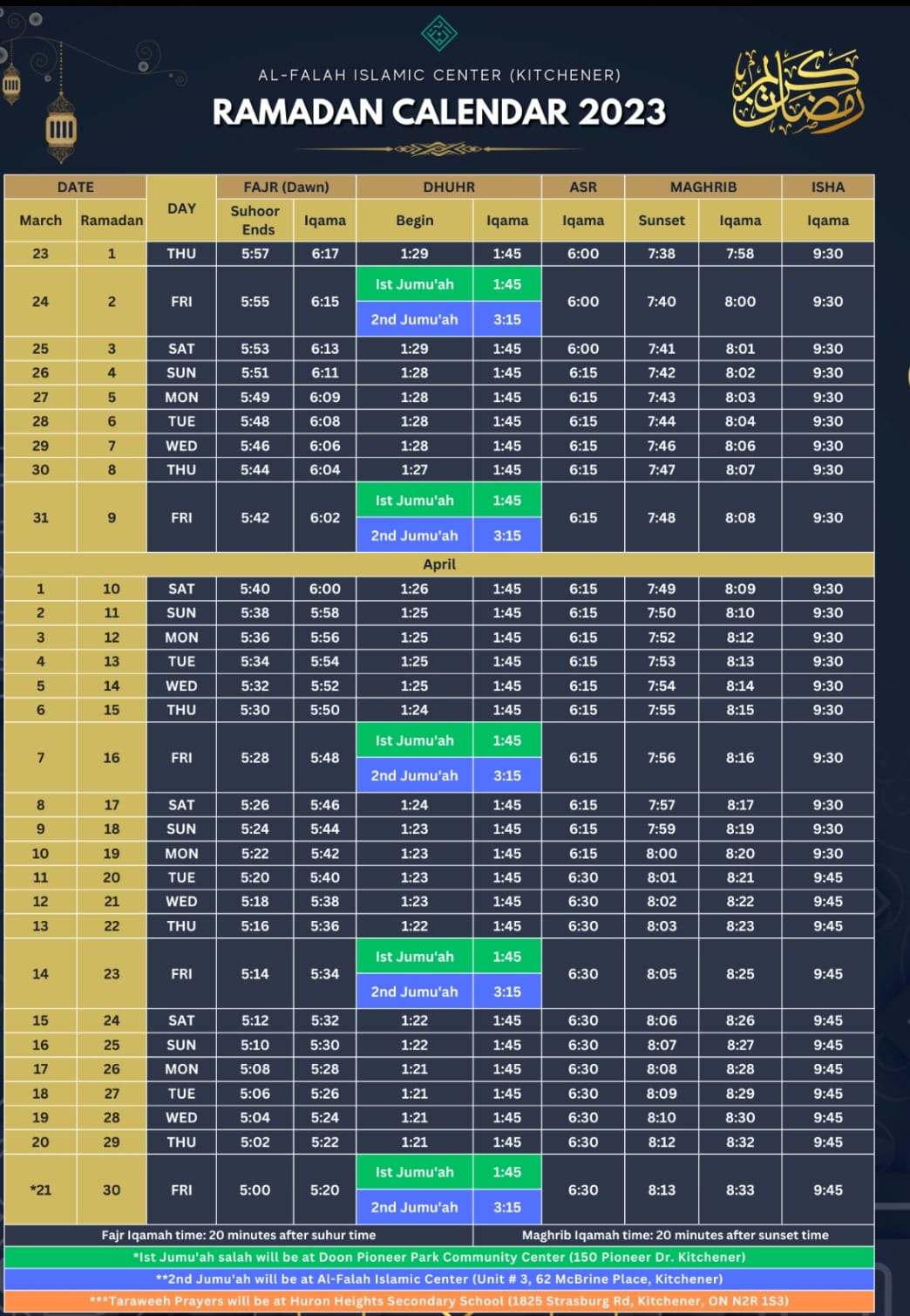 Ramadan 2023 (1444 AH) – Al Falah Islamic Centre Kitchener